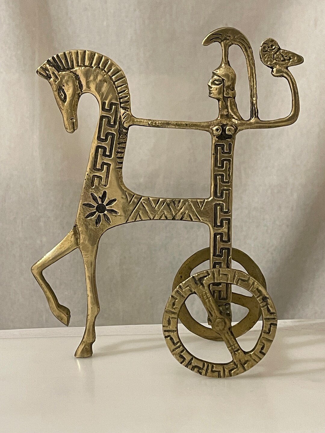 Antique Greek Chariot of Goddess Statue, Athena Owl Horse, Mythology ...