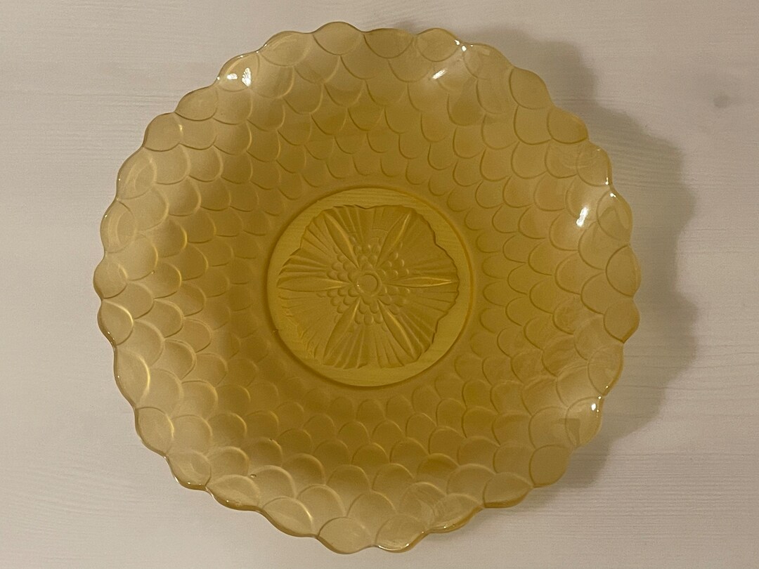 Vintage Bagley Fish Scale Pattern Amber Glass Platter Plate, Art Deco ...