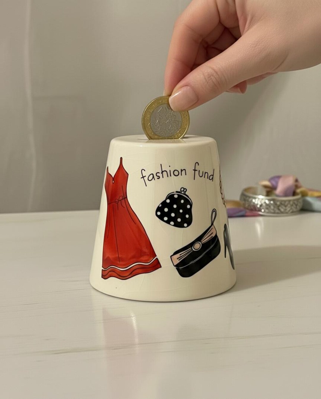 Vintage Transomnia Pottery Fashion Fund Piggy Bank Hand Painted Ceramic ...