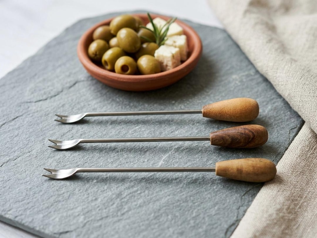 Vintage Wooden Handle Olive Cocktail Pick Set of 3 Piece Mini Appetizer ...