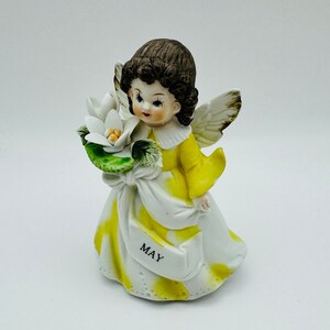 Vintage May Birthday Porcelain Angel Yellow Angel With White Floral - Etsy