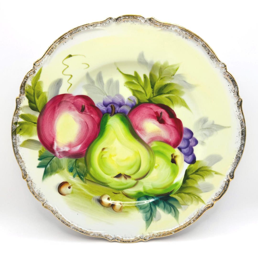 Retro Kitchen Decor: Hand Painted Fruit Plate - Pears, Apples, Grapes ...
