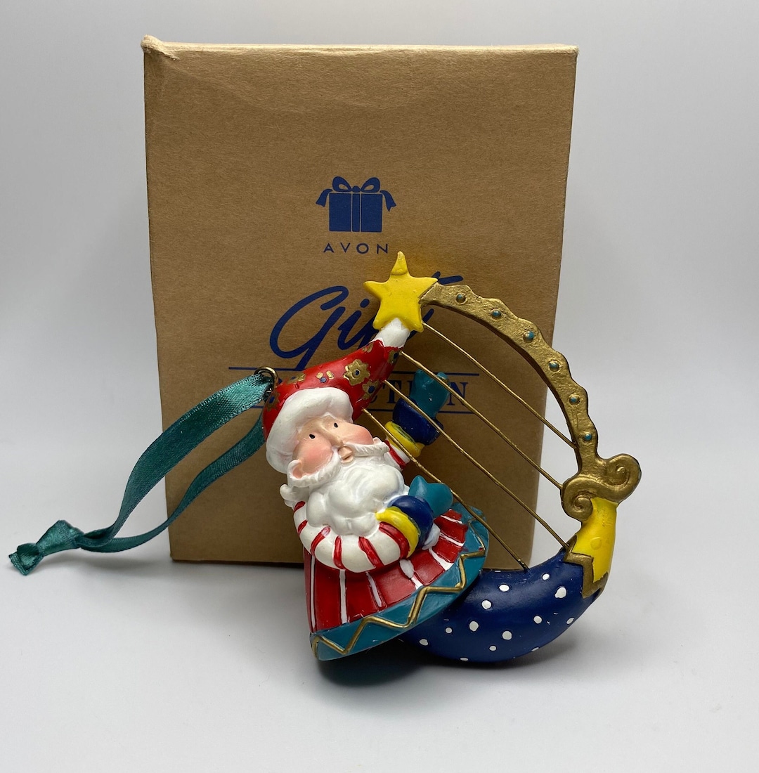 Vintage Avon Santa Tune Harp Ornament Folk Art Style Santa Ornament ...
