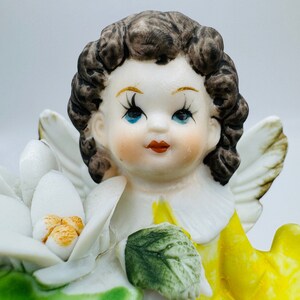 Vintage May Birthday Porcelain Angel - Yellow Angel With White Floral ...