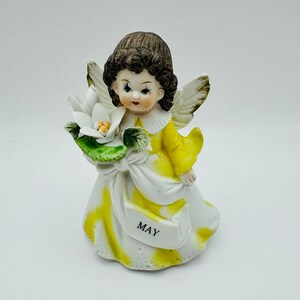 Vintage May Birthday Porcelain Angel Yellow Angel With White Floral - Etsy