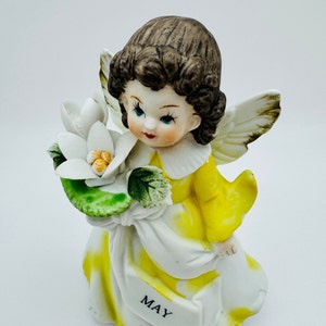 Vintage May Birthday Porcelain Angel Yellow Angel With White Floral - Etsy