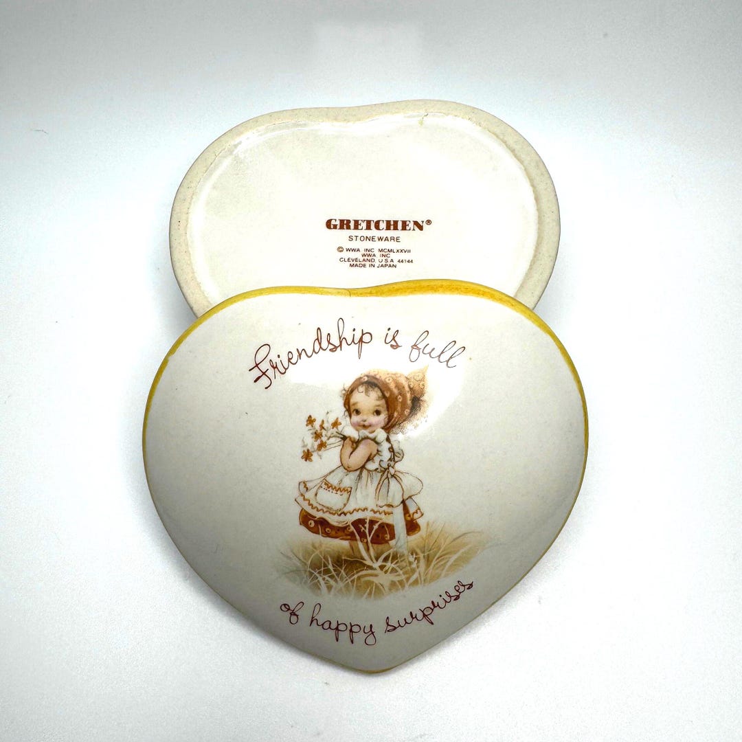 Vintage Gretchen Stoneware Heart Shaped Trinket Box | Friendship Quote ...