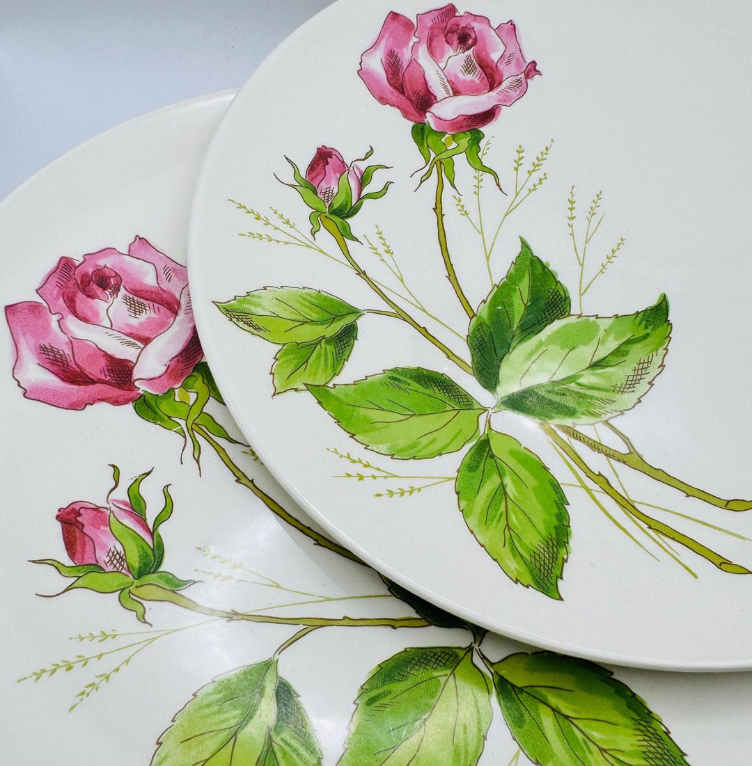 Elegant Vintage Knowles 'tea Rose' Dinner Plates White With Pink Roses ...