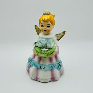 Vintage July Birthday Porcelain Angel Pink Angel With Blue Floral - Etsy