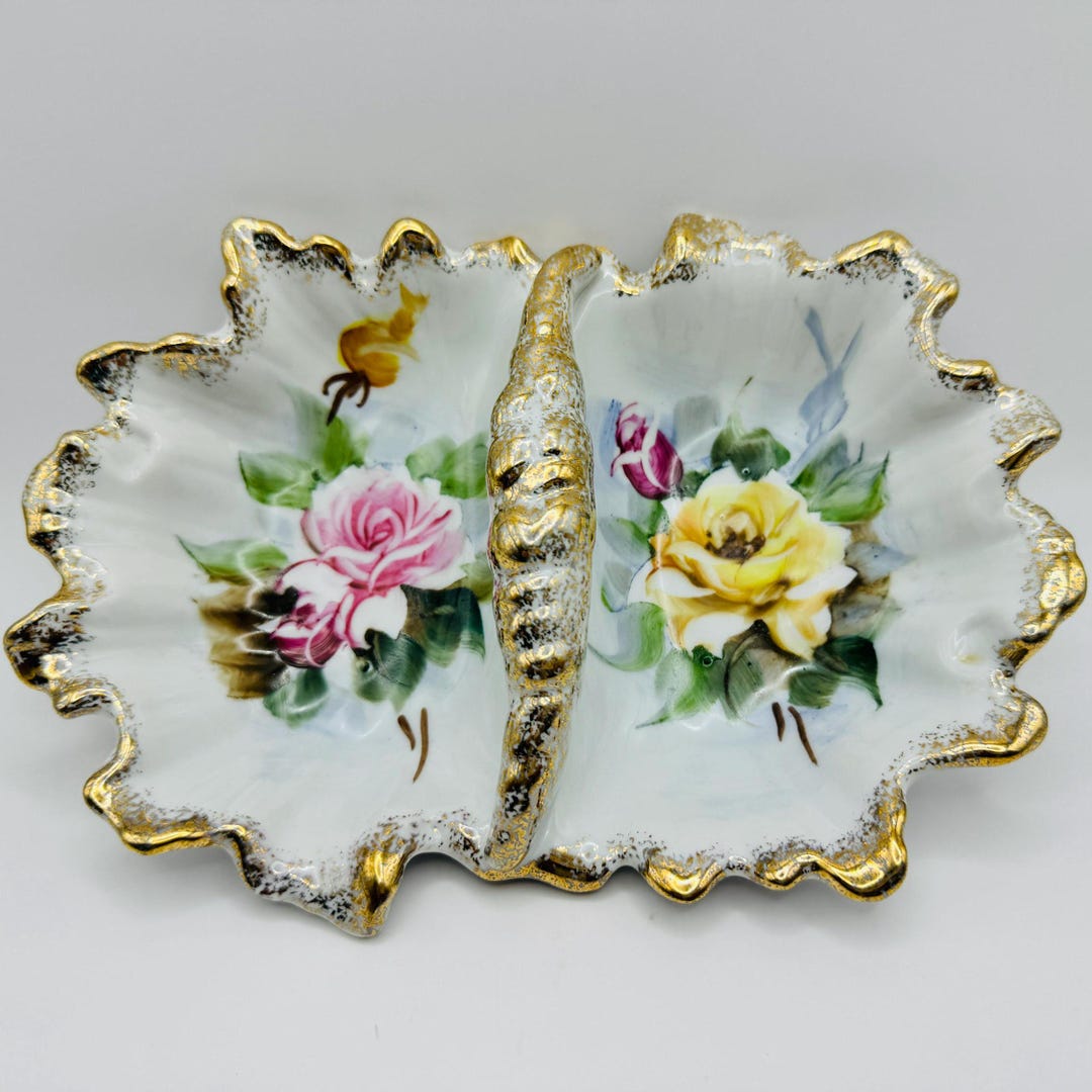 Elegant Hand Painted Candy Dish - Vintage Roses & Gold Trim - Etsy
