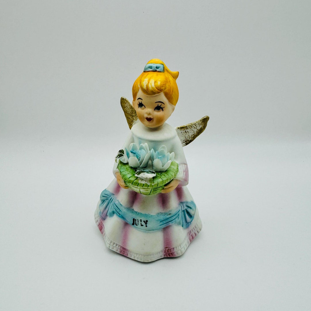 Vintage July Birthday Porcelain Angel Pink Angel With Blue Floral - Etsy