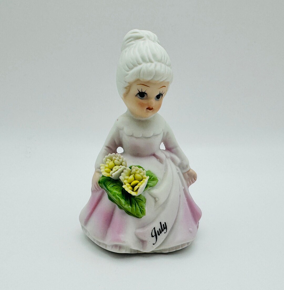 Vintage July Birthday Porcelain Figurine Pink Dress With Yellow Colored ...