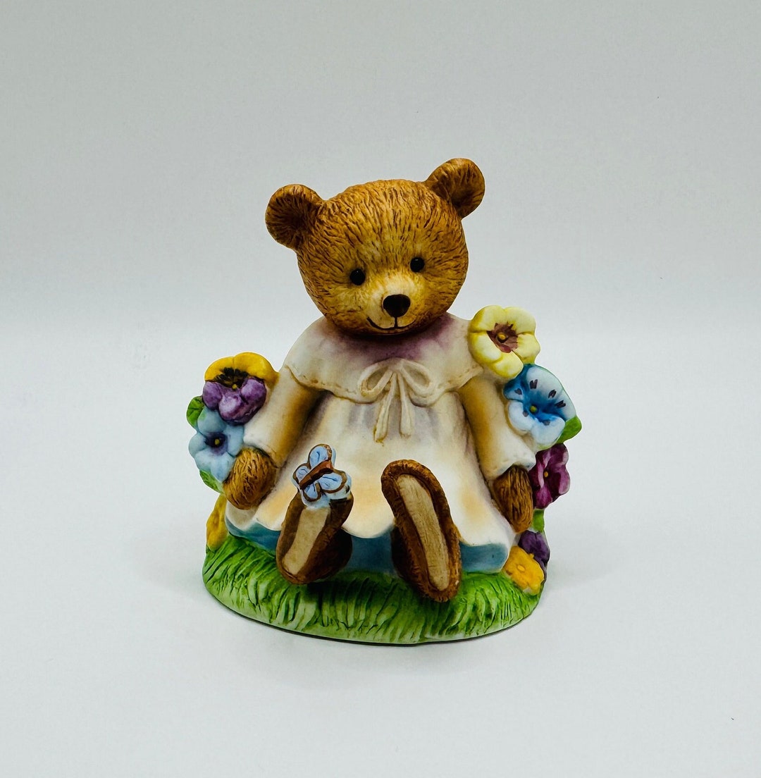 Charming Vintage Porcelain Bear Figurine With Florals and Butterfly ...