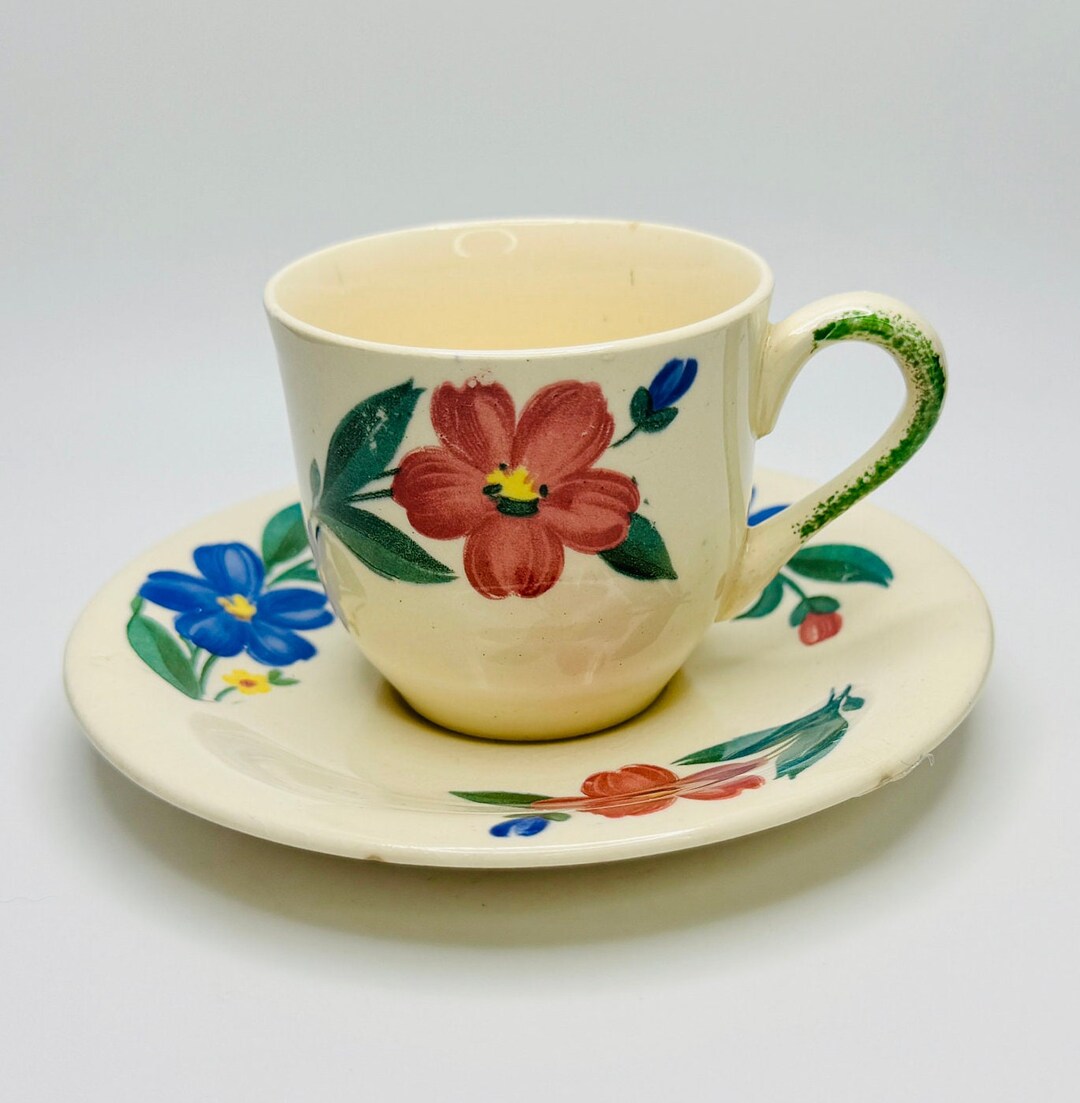 Vintage Shenandoah Ware Demi Cup & Saucer - Paden City Pottery - Bright ...