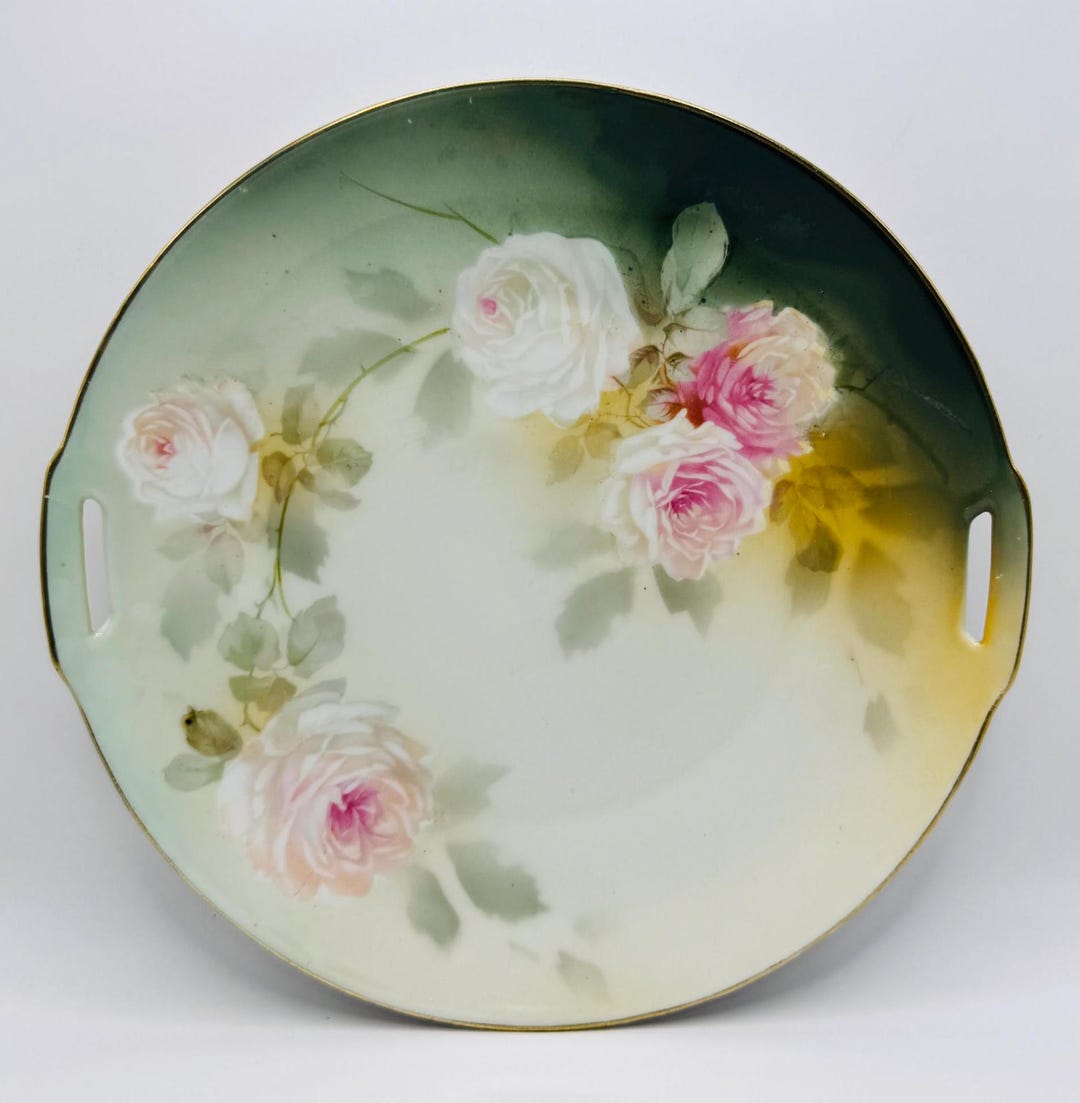 Antique Double Handled Cake Plate With Pink Roses - RS Germany - Etsy
