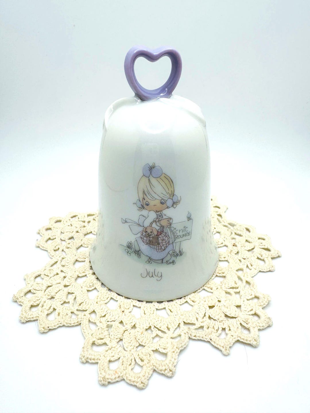 Charming Vintage July Bell With Purple Heart Hand - Precious Moment's ...