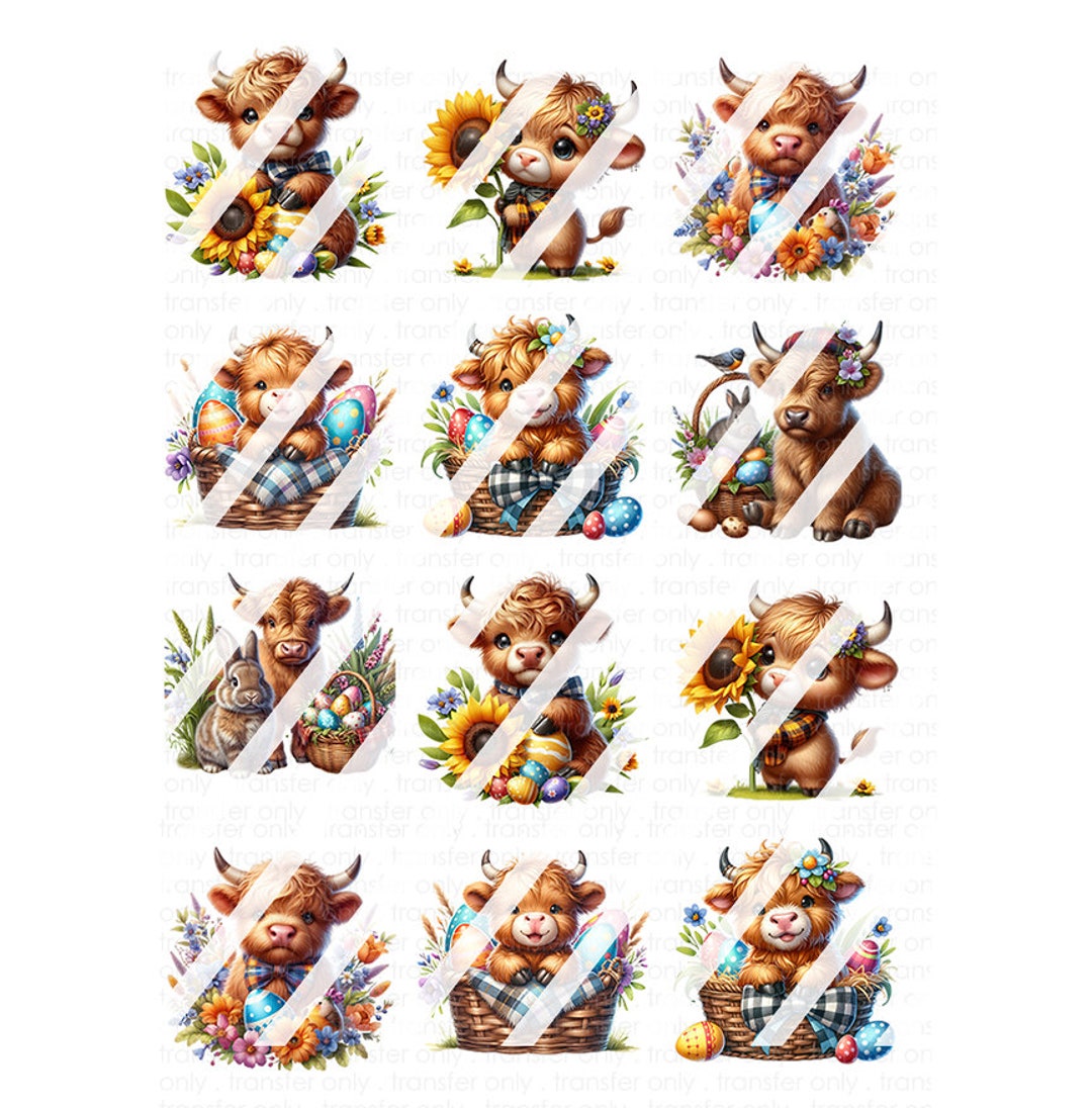 Easter Highland Cow Full Nail Cover Nail Art Decals- Waterslide Nail ...
