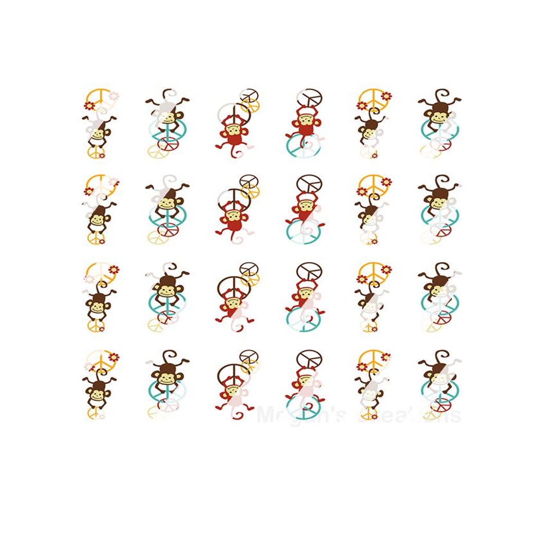 Retro Peace Monkeys Nail Art Decals- Waterslide Nail Decals - Etsy