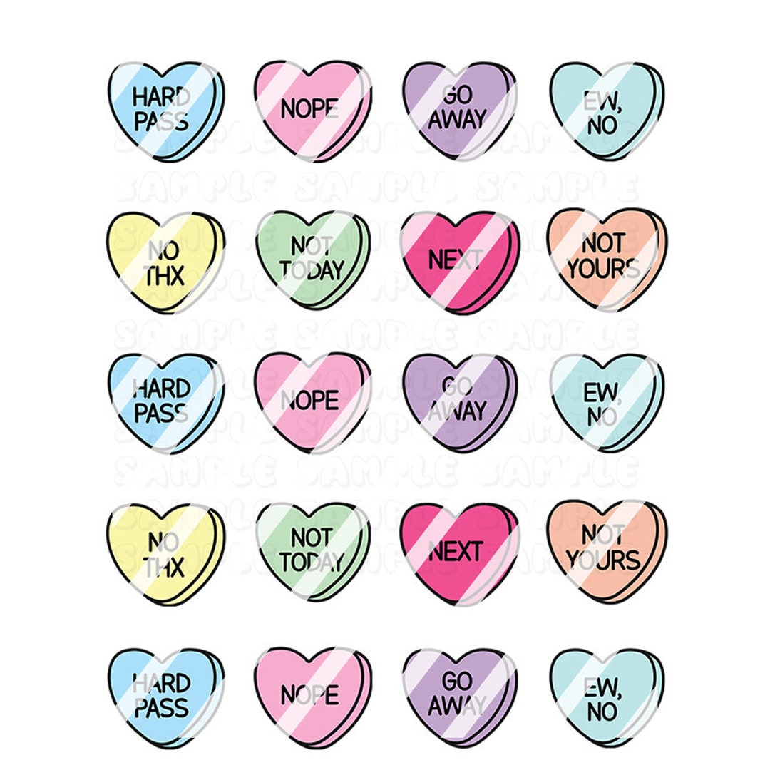 Rejection Anti Valentine's Day Candy Hearts Nail Art Decals- Waterslide ...