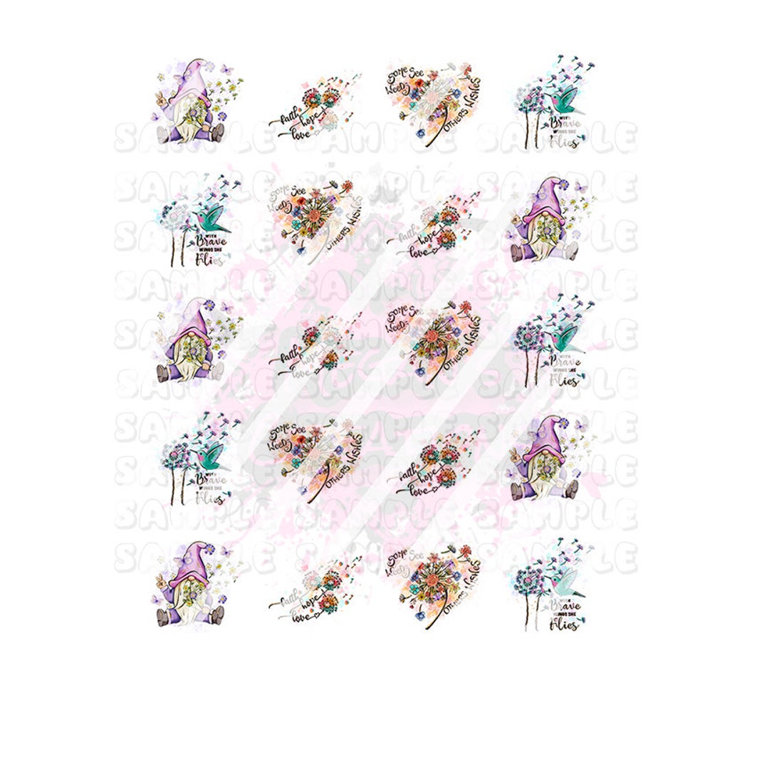 Dandelion Faith Hope Love Gnome Nail Art Decals - Waterslide Nail ...