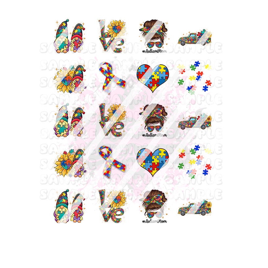 Autism Awareness Autism Gnome Sunflower Puzzle Nail Art Decals ...