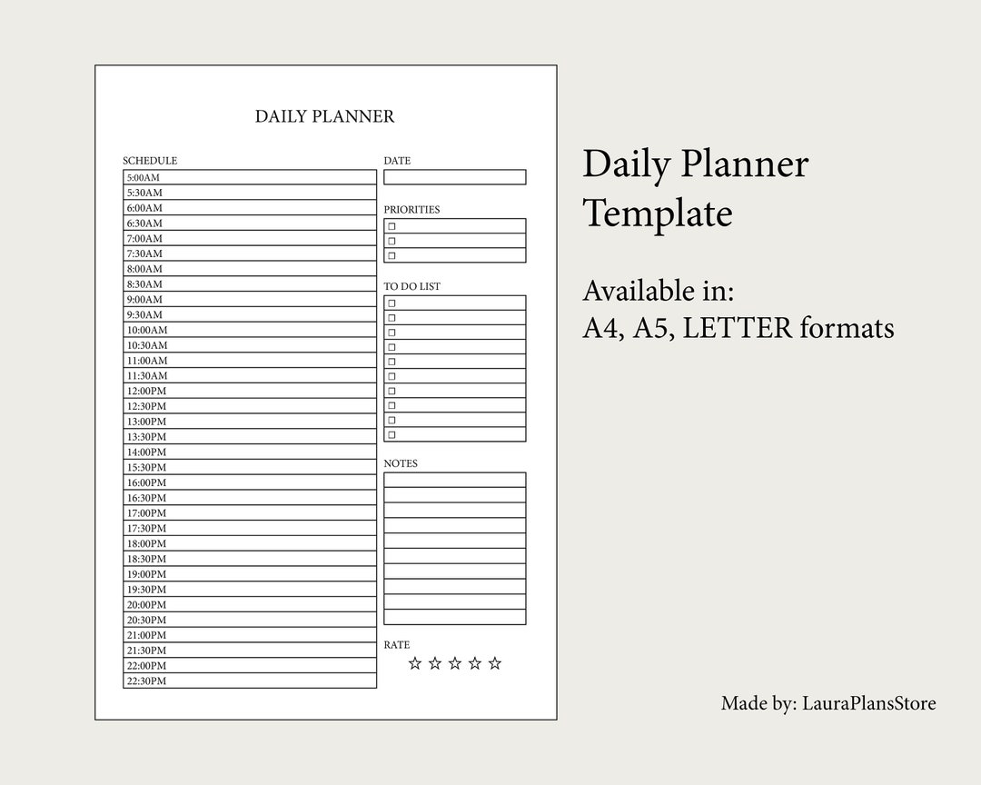 Daily Digital Planner Template, Printable Planner in PDF, A4, A5 ...