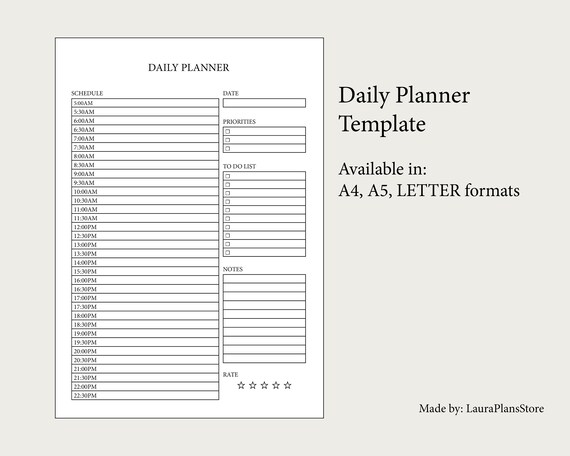 Daily Digital Planner Template Printable Planner in PDF A4 - Etsy