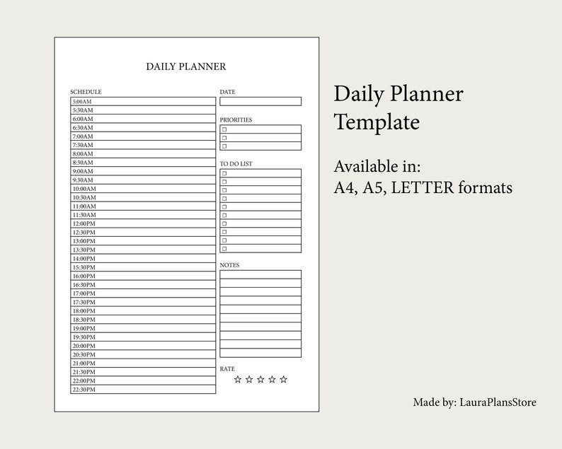 Daily Digital Planner Template, Printable Planner in PDF, A4, A5 ...