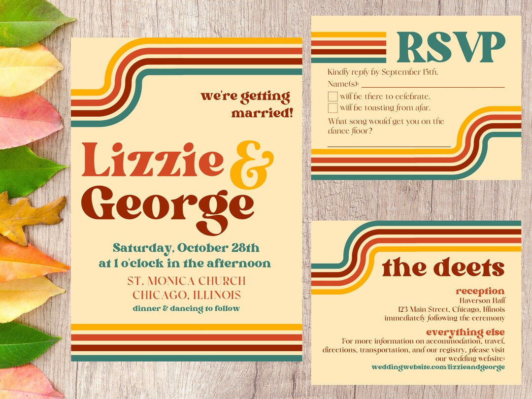 Retro Warm Wedding Invitation Suite, Wedding Invite Template, RSVP Card ...