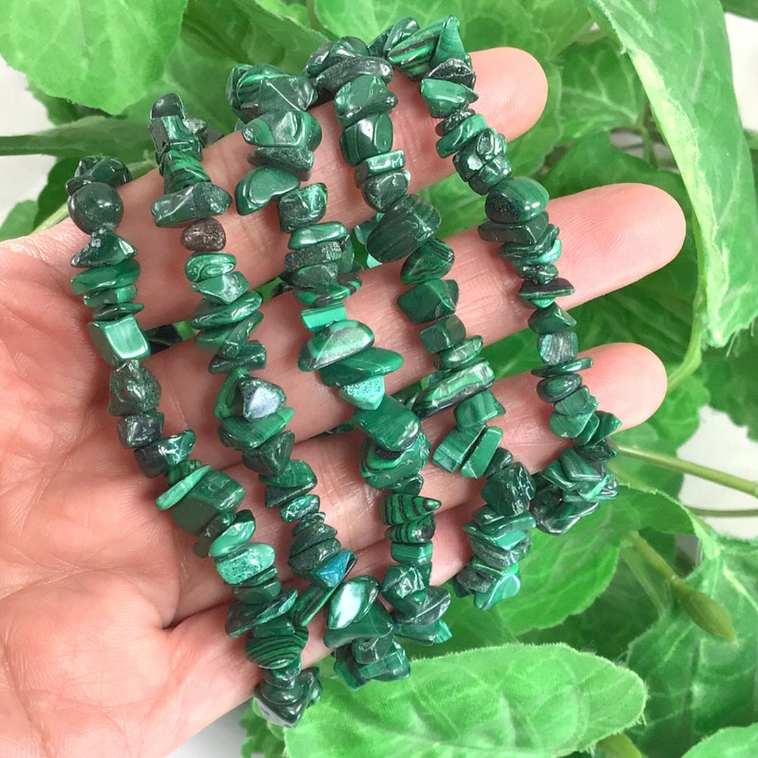 Genuine Malachite Chip Bracelet Handmade Crystal Healing - Etsy