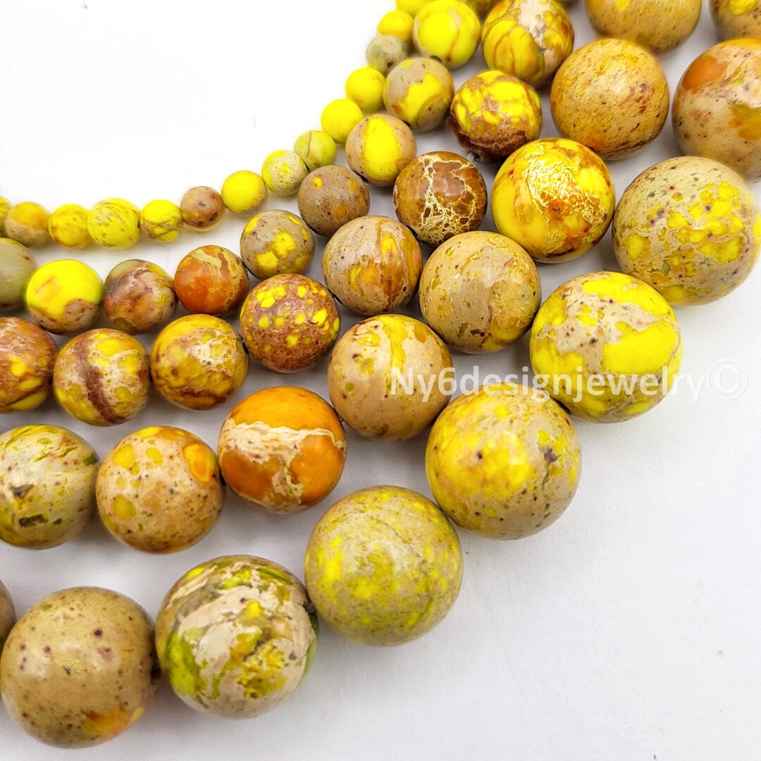 4-12mm Yellow Sea Sediment Jasper Beads Round Gemstone 15