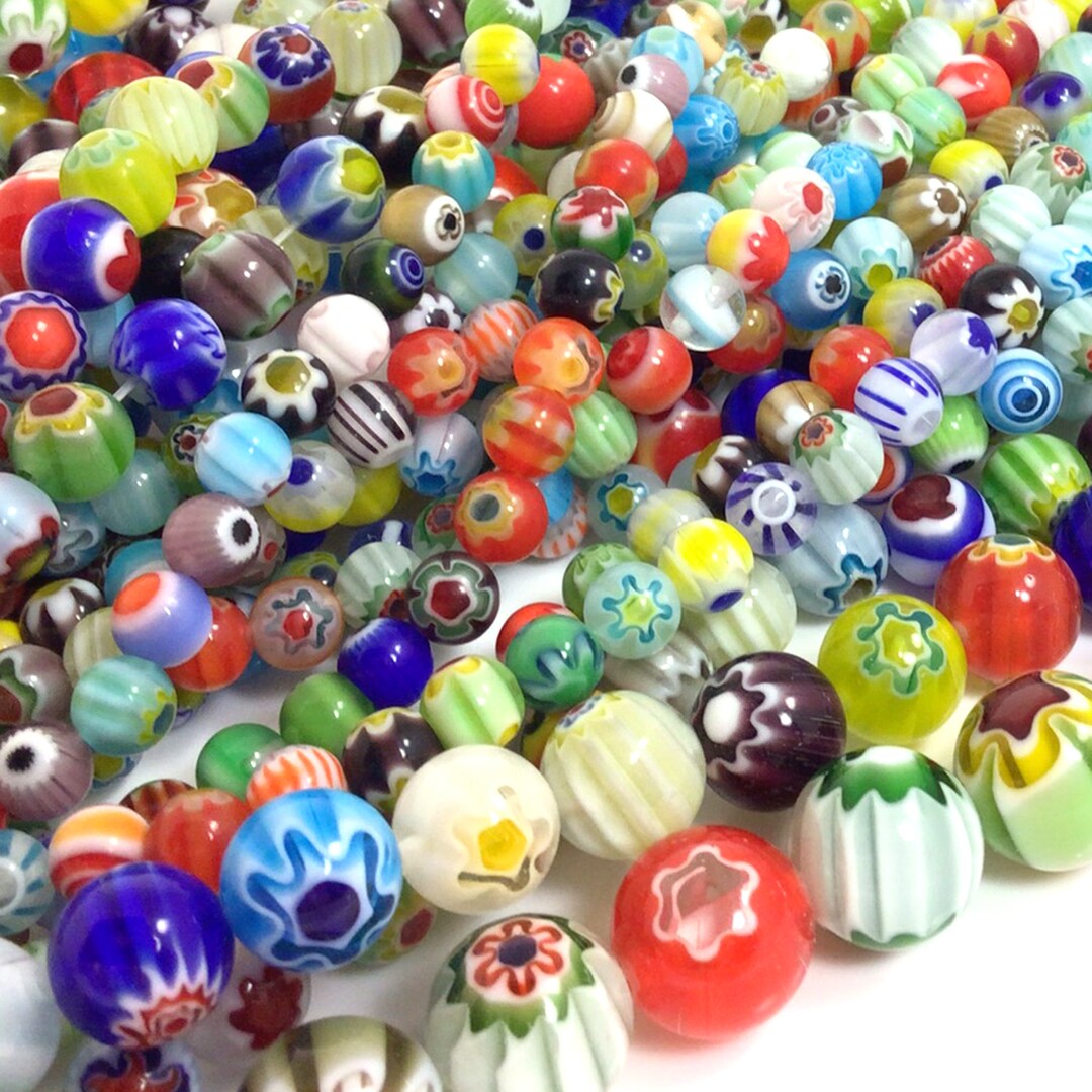 Mixed Colors Millefiori Glass Smooth Round Flower Bead 4mm 6mm 8mm 10mm ...