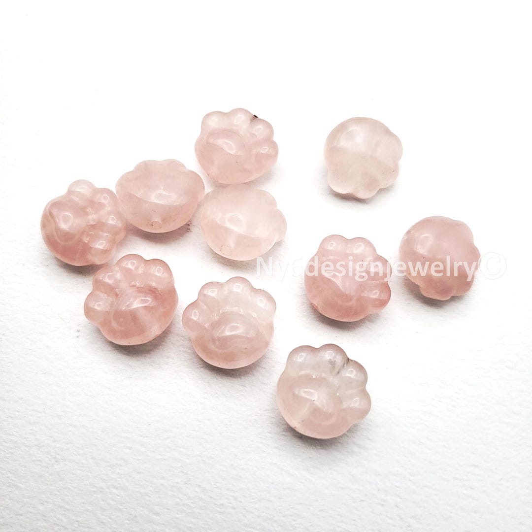 Pink Rose Quartz Cat/dog Crystal Paw Print Bead 15mm–1pc Side or ...