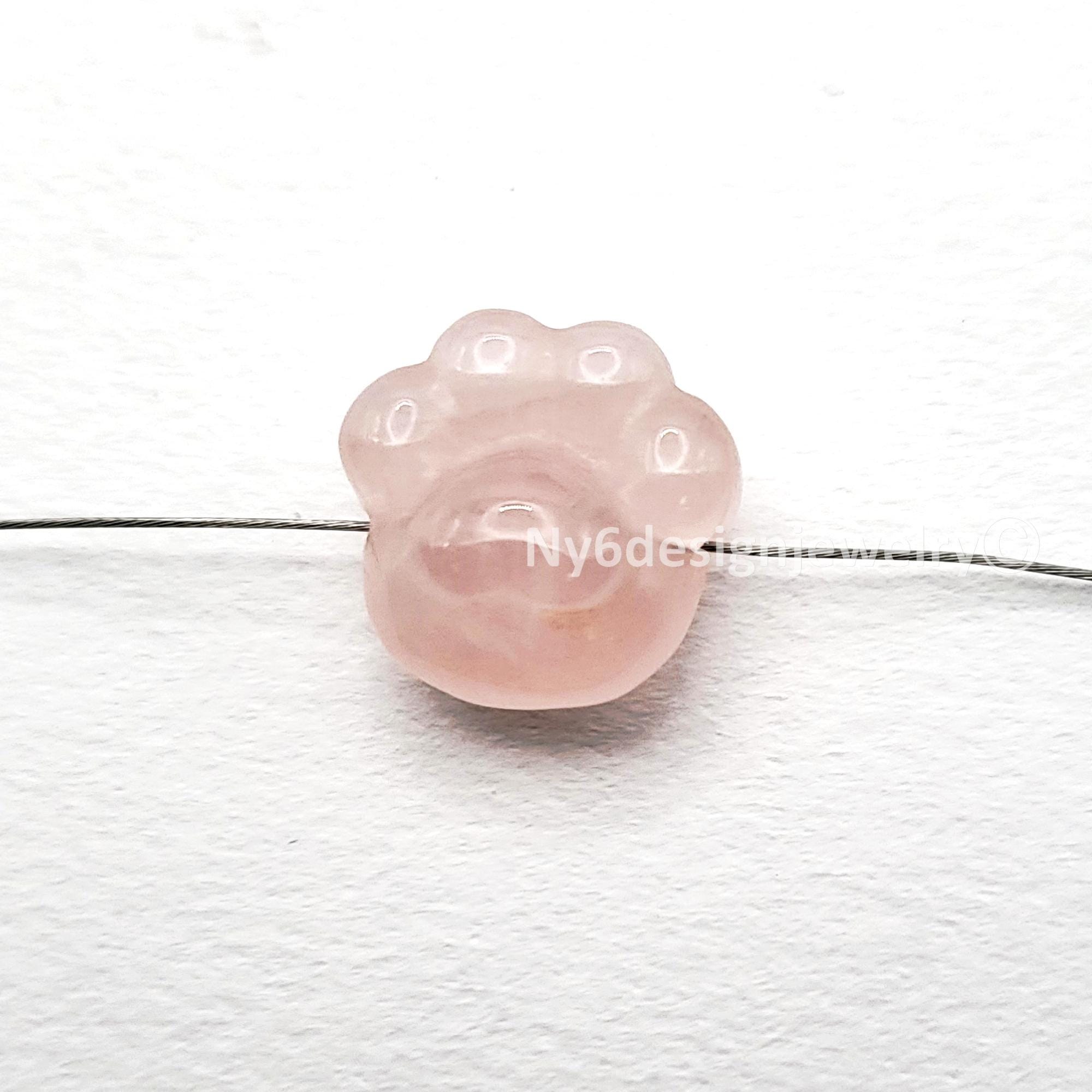 Pink Rose Quartz Cat/dog Crystal Paw Print Bead 15mm–1pc Side or ...