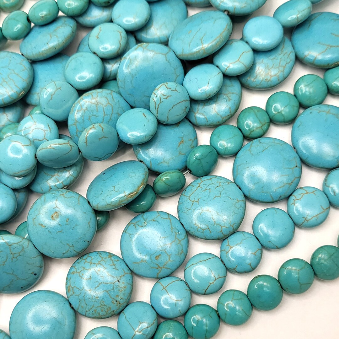 Blue Coin Bead Magnesite Turquoise Howlite Coin Bead 15 Inch Strand ...