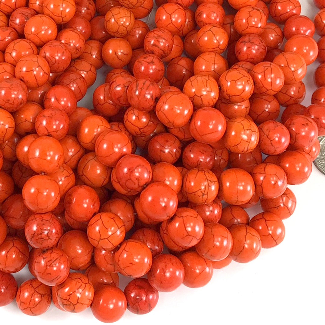 Orange Howlite Turquoise Magnesite Turquoise Genuine Gemstone Round ...