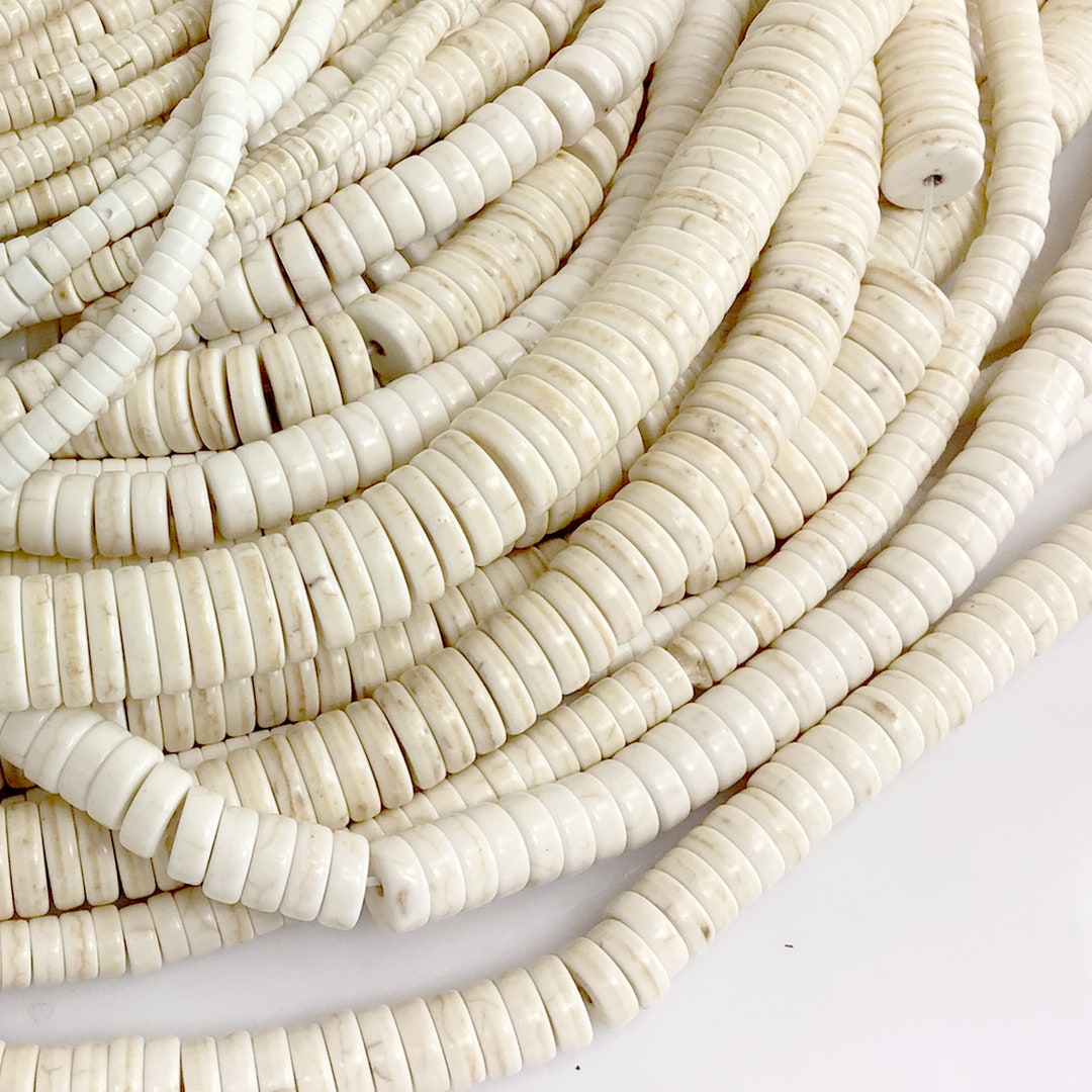 White Turquoise Heishi Disc Beads Howlite Turquoise Rondelle Bead 15" Magnesite Turquoise ...