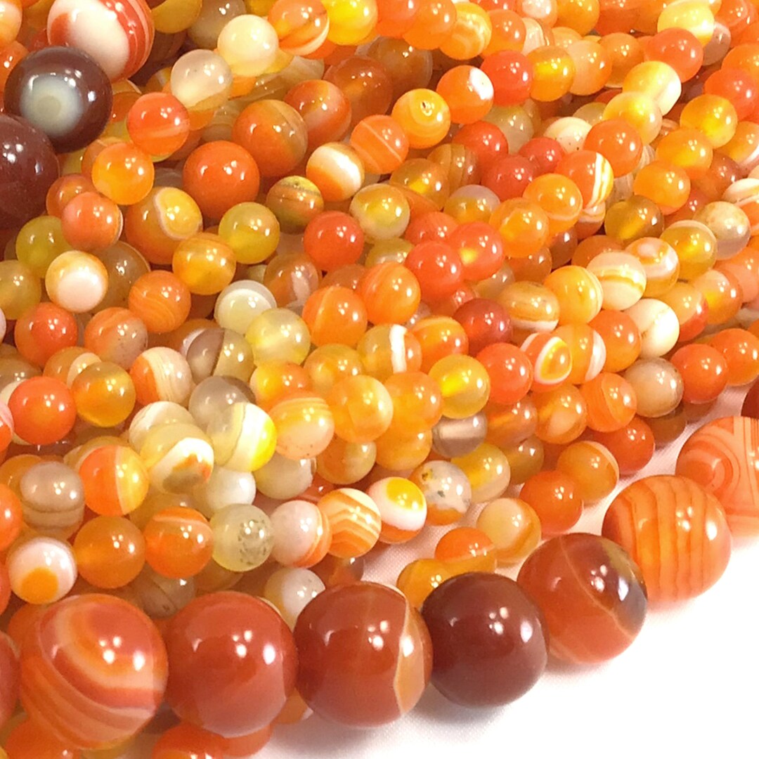 Orange Agate Beads Orange Agate Genuine Natural Gemstone Round Loose ...