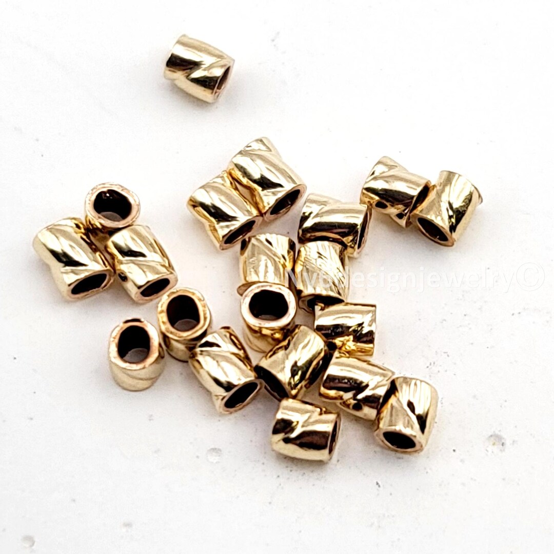 14K Gold Filled Tube Crimp Beads – 2x2mm Twisted Crimp Beads 20pcs ...