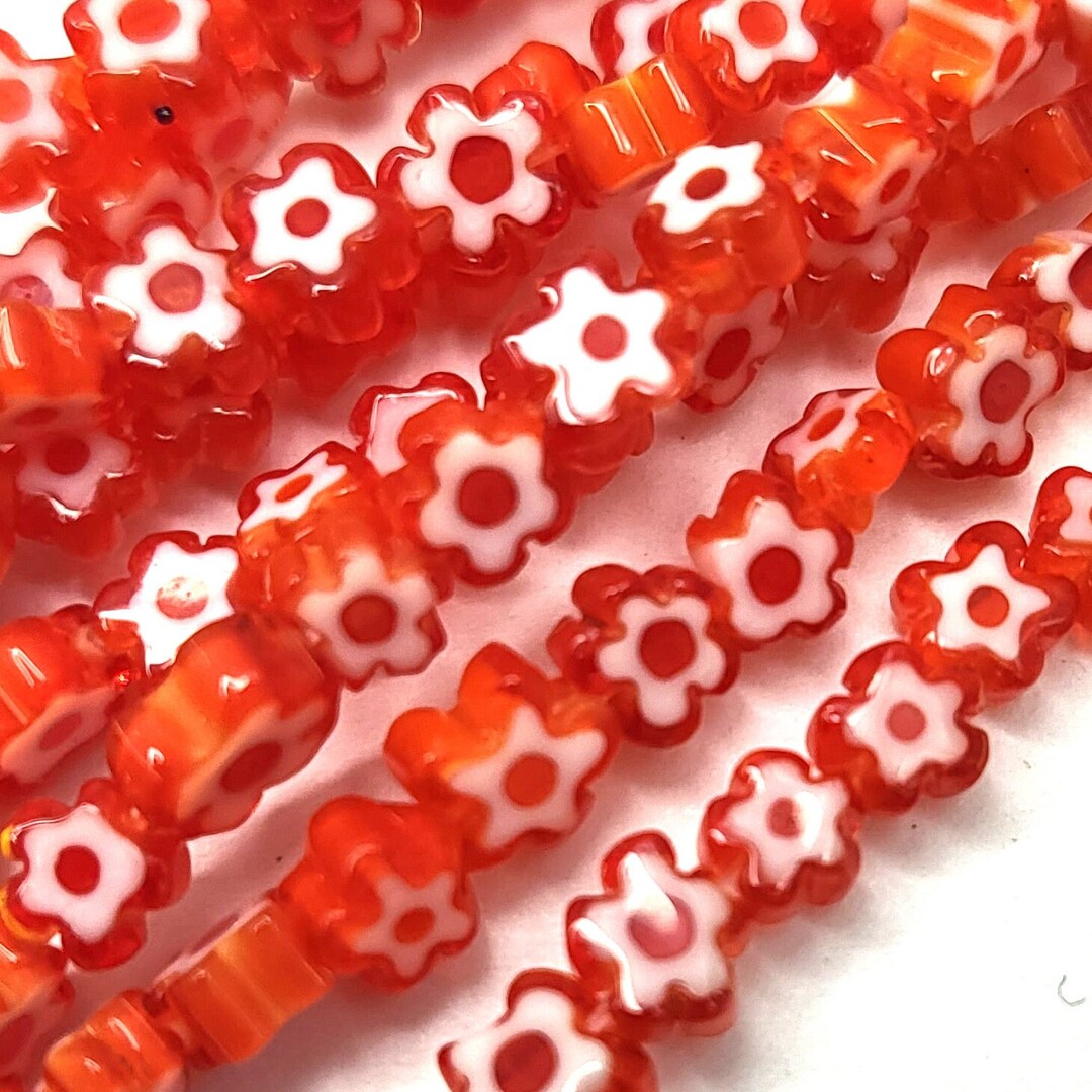 Red Millefiori Glass Flower Bead 5mm 6mm 8mm 10mm 15" Inch Strand High ...