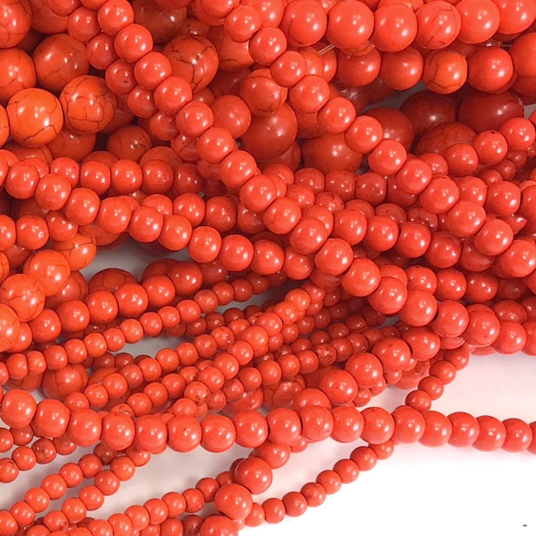 Orange Howlite Turquoise Magnesite Turquoise Genuine Gemstone Round ...