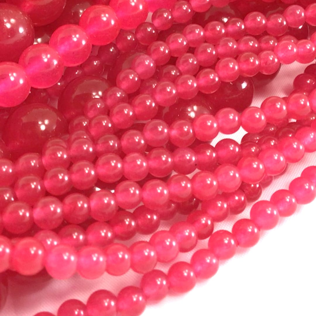 Jade Beads Hot Pink Jade Genuine Gemstone Round Loose Beads 4MM 6MM 8MM ...