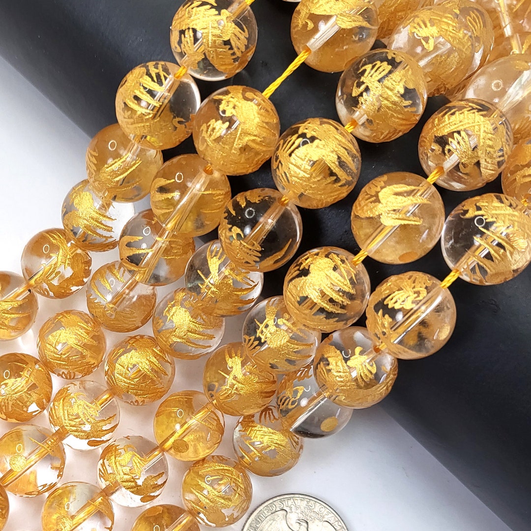Crystal Quartz Beads With Gold Dragon Grade AA 8-14mm 15" Strand - Etsy