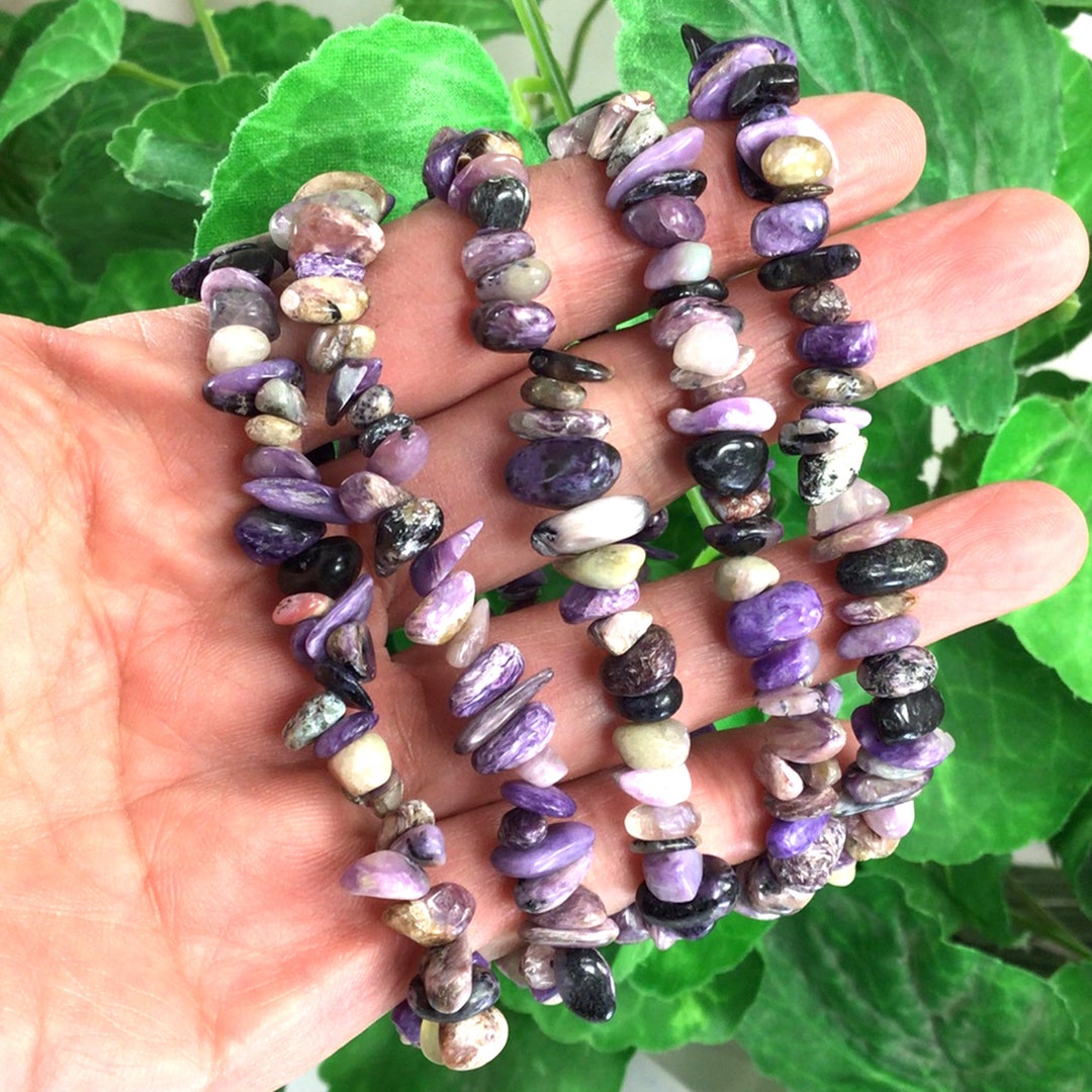Gemstone Charoite Chip Bracelet / Purple Charoite Chips Bracelet / Natural Charoite Chips ...