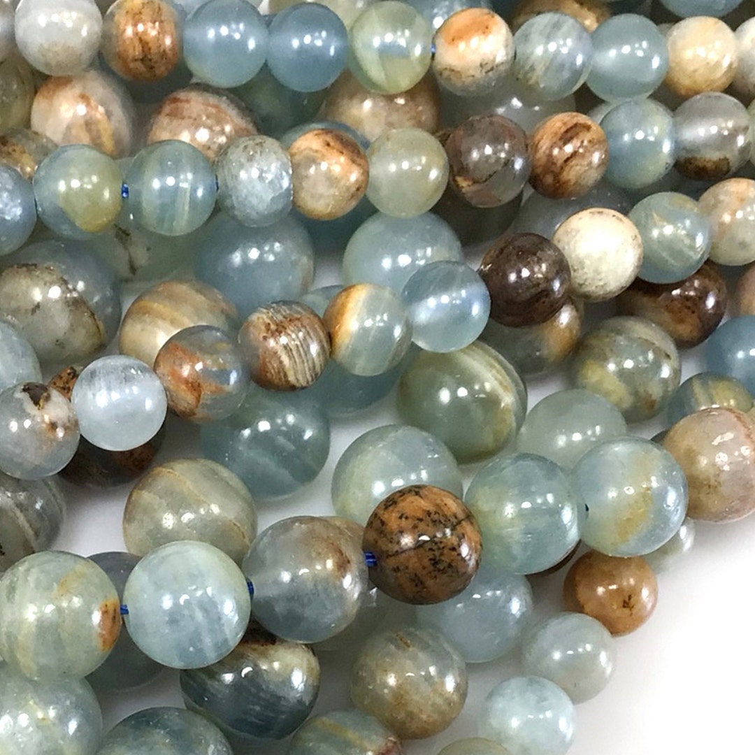 Blue Calcite Round Bead Genuine Blue Calcite Grade AA Natural Gemstone ...