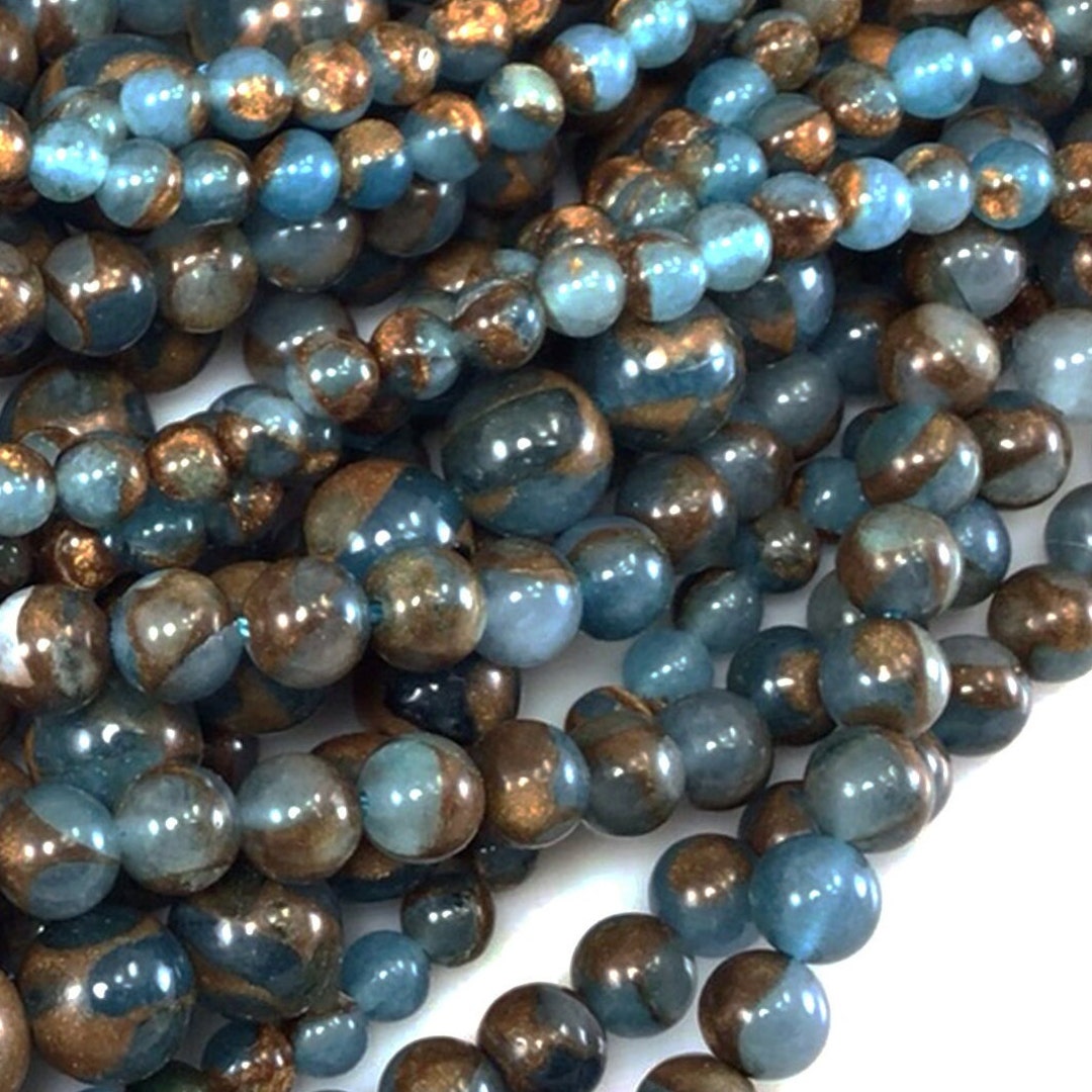 Turquoise Blue Impression Jasper Round Beads Aka Copper Turquoise Bead ...
