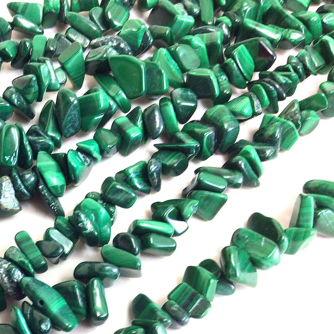 Natural Malachite Chip Bead Strand | Green Gemstone Pebble 7-10mm 30 ...