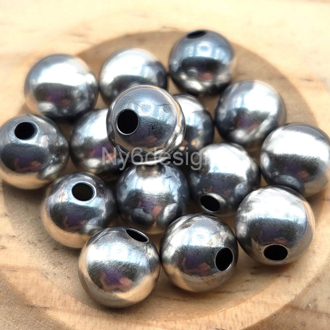 4mm Real Round Navajo Pearl .925 Sterling Silver Seamed Spacer Beads ...