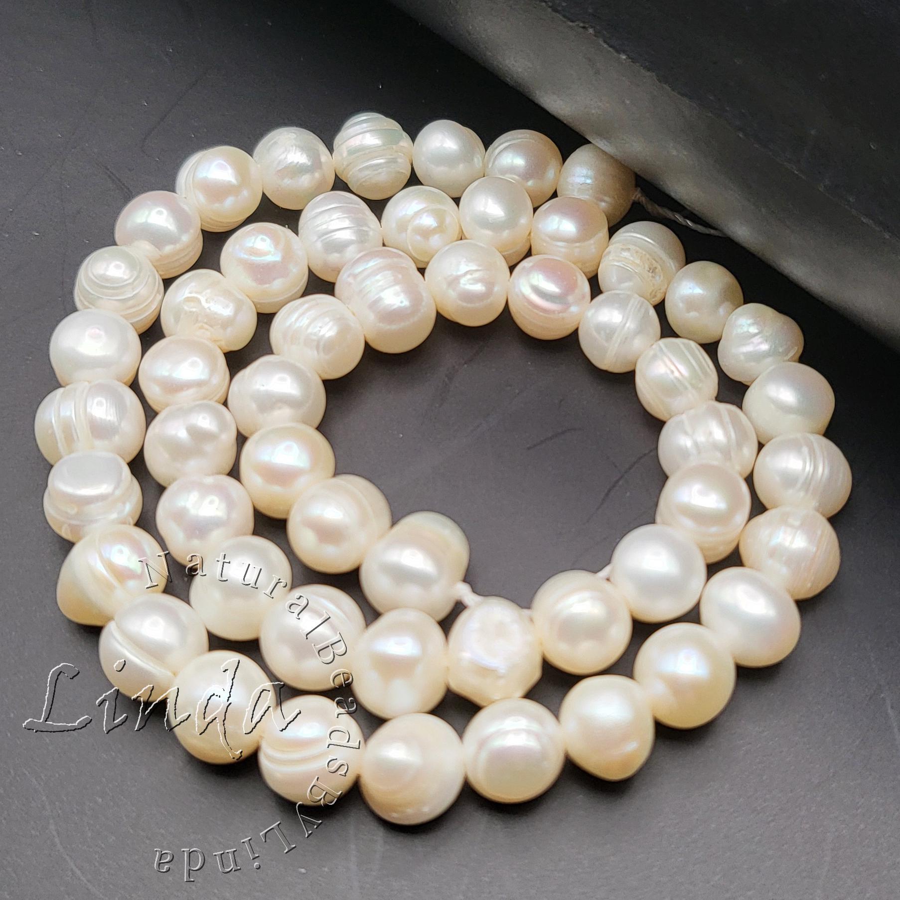 6mm Round Freshwater Pearl Strand - Genuine off White AA Beads 15 ...
