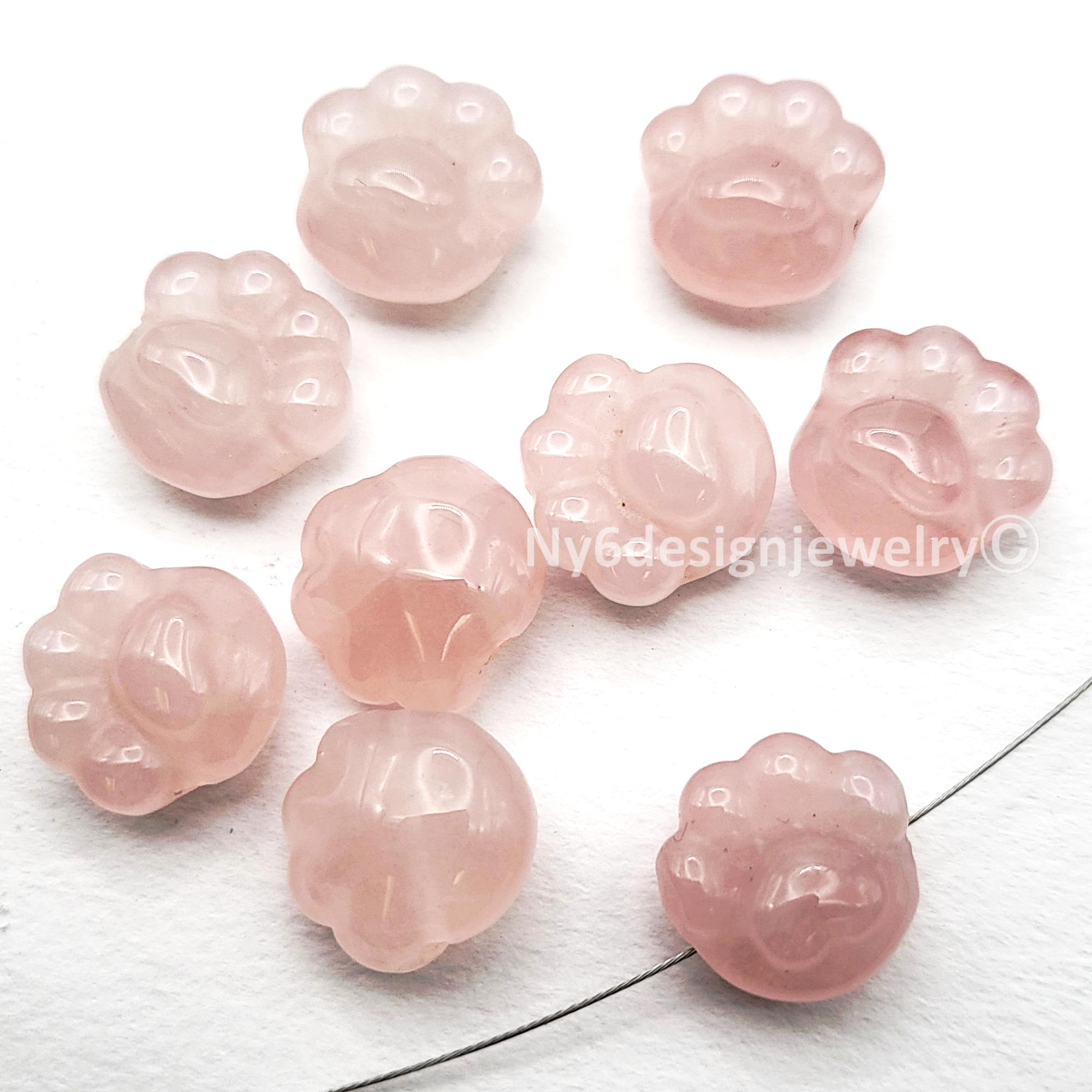 Pink Rose Quartz Cat/dog Crystal Paw Print Bead 15mm–1pc Side or ...
